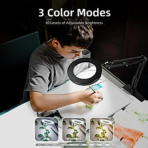 Magnifying Glass with Light, EOOKU 3-in-1 Magnifying Desk Lamp 5X & 10X Magnifying Glass with Light, Adjustable Swivel Gooseneck Arms & Heavy Duty Base Plate…