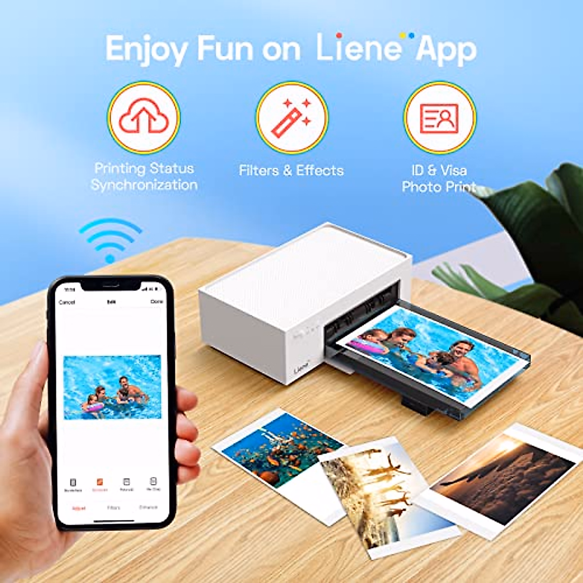 Liene 4x6'' Instant Photo Printer (Battery Edition) Bundle, 60-sheet, 2 Ink-Cartridge, Wireless Photo Printer for iPhone, Smartphone, Android, Computer, Dye Sublimation, Photo Printer for Travel, Home