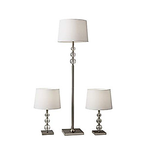 Adesso 1585-22 Olivia 3-Piece Floor Lamp Set, 60.5 in./23 in., 150W, Brushed Steel/White, 3 Steel Lamps