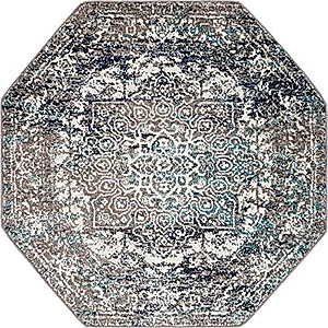Rugs.com Arlington Collection Rug – 5 Ft Octagon Grey Medium-Pile Rug Perfect for Living Rooms, Kitchens, Entryways