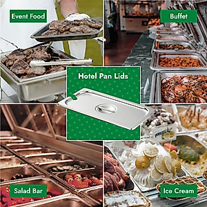HECMAC 6-Pack 1/3 Size Slotted Hotel Pan Cover,Stainless Steel Solid Steam Table Catering Food Pan Lid with Handle