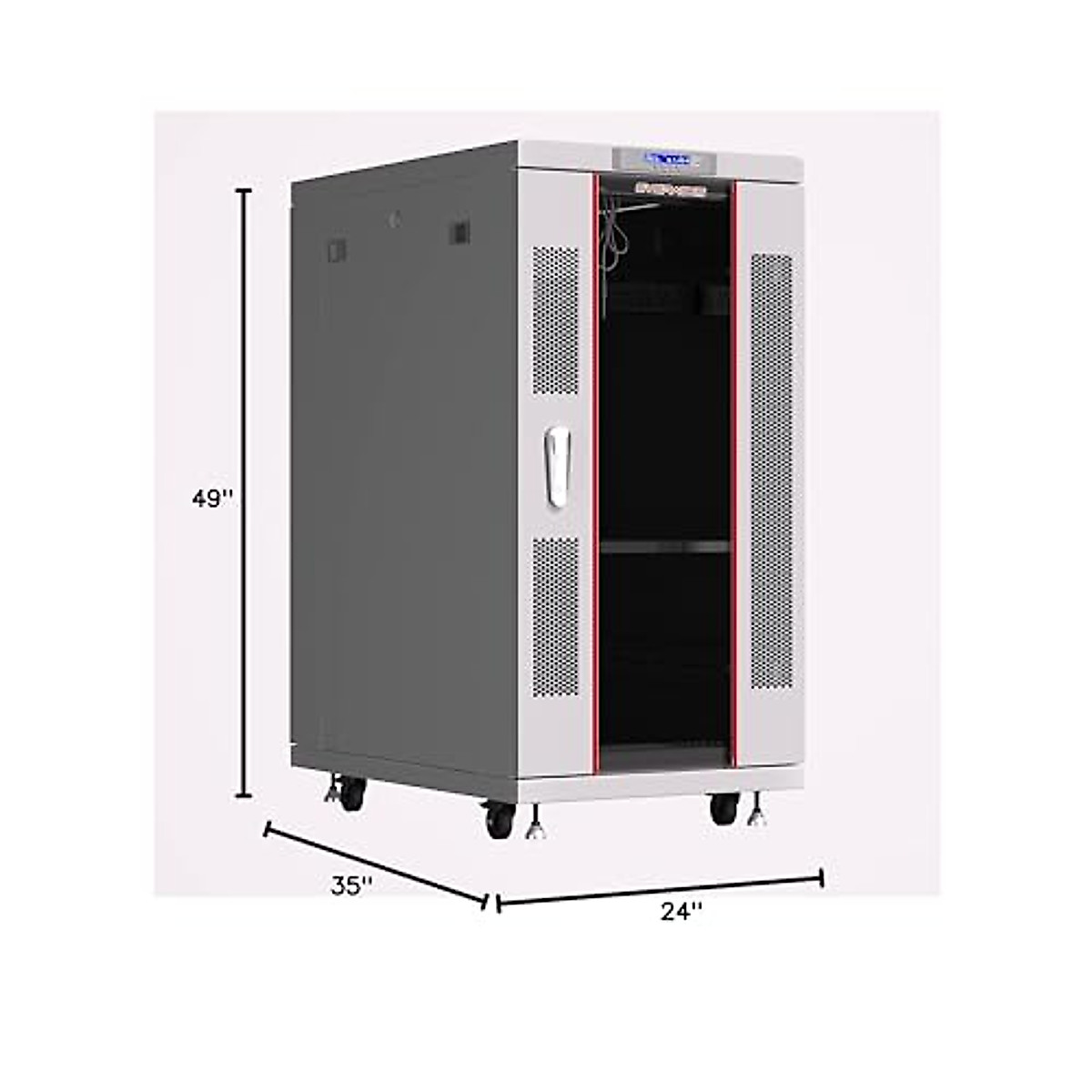 Sysracks 22U 35 Inch Deep Grey White Server Rack IT Network Data Rack Cabinet Enclosure Fully Lockable on Wheels - LCD Screen - Ventilation System - PDU - Glass Door - Rich Accessories Kit