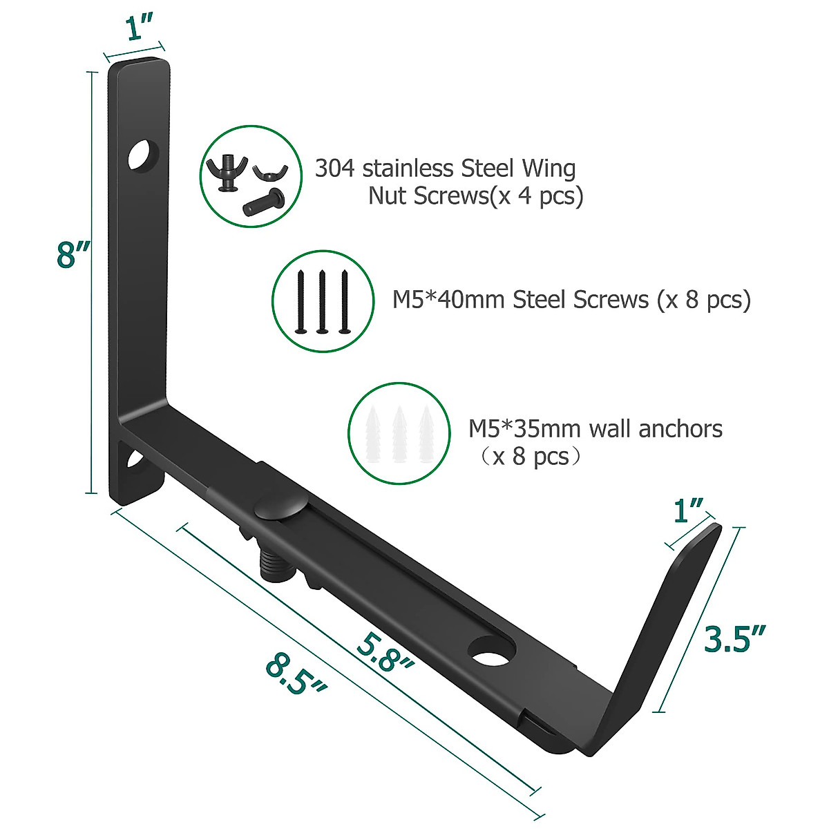 Adjustable Window Planter Box Brackets (6 to 12.5 in),Heavy Duty Wall Mount Holder for Windowsills,4 Packs Outdoor Hanging Brackets,Black