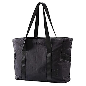 BAGSMART Women Tote Bag, Large Shoulder Bag, Top Handle Handbag with Yoga Mat Buckle for Gym, Work, college,school supplies, Black