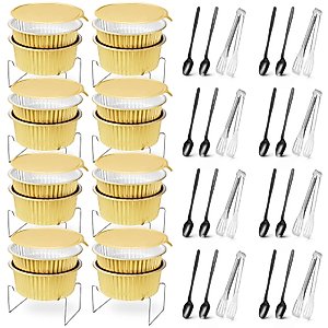 Riccioney 8 Set Disposable Chafing Dish Buffet Set Chafer Wire Racks Buffet Stand Set Food Warmer Catering Supplies Including Chafer Pans, Utensils and Buffet Stand