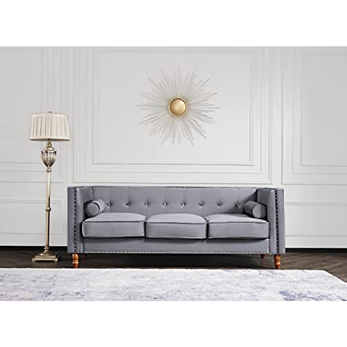 US Pride Furniture Modern Style 83'' Wide Living Room 3 Seater Grey Soft Cushion & Solid Wood Legs (S5369N-S5372N S) Sofas