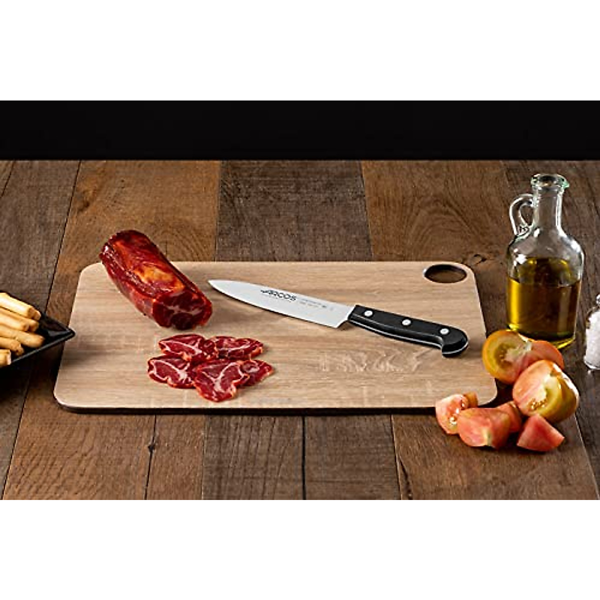 ARCOS Chef Knife 6 Inch Stainless Steel. Cooking Knife to Cut and Peel Small Food. Ergonomic Polyoxymethylene Handle and 150mm Blade. Series Universal. Color Black