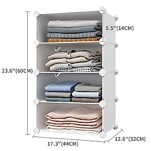 VIPZONE 4 Tier Closet Shelf, 12 inches Deep Stackable Closet Storage Shelves for Clothes,Easy Assembly Organizer Plastic Shelf Rack for Bedroom,White