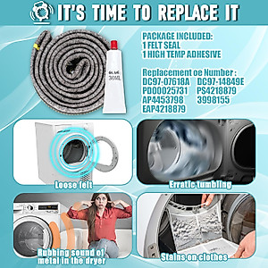 FOMIUZY Dryer Drum Felt Gasket Seal Repair Replacement Kit Compatible with Samsung DV42H5200EP/A3 DV50K8600EV/A3 DV52J8700GP/A2 DV50K7500EV/A3 DV45K7600EW/A3 DV48J7700EW/A2 & More Replace DC97-07618A