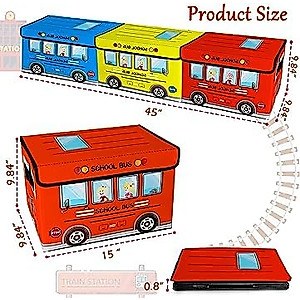 Bus Storage Box for Kids, Foldable Toy Boxes Books, Children's Toy Bin with Lids, School Design for Boys and Girls, Multi-Function Toy Box, Gift Set, Toddler Playroom (3)