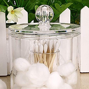 Hipiwe Cotton Ball and Swab Organizer with Lid Apothecary Acrylic Jar Makeup Cotton Organizer Bathroom Storage Canister Jar for Cotton Rounds Pads Q-tips Holder