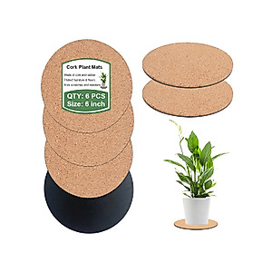 6 Piece Cork Plant Mats - Round Cork Coasters 6 inch, Absorbent Plant Cork Mat Saucer for Pots, DIY Cork Pads