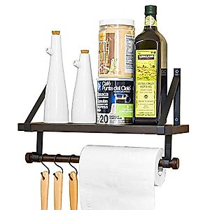 Labcosi Coffee Mug Holder Wall Mounted, Rustic Coffee Cup Shelf and Rack with Hooks for Kitchen Organize