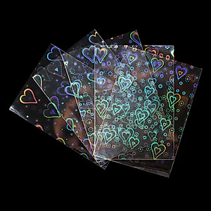 100PCS Holographic Card Sleeves for Japanese Sized Cards YGO Card Protectors (61x88mm, Hearts)