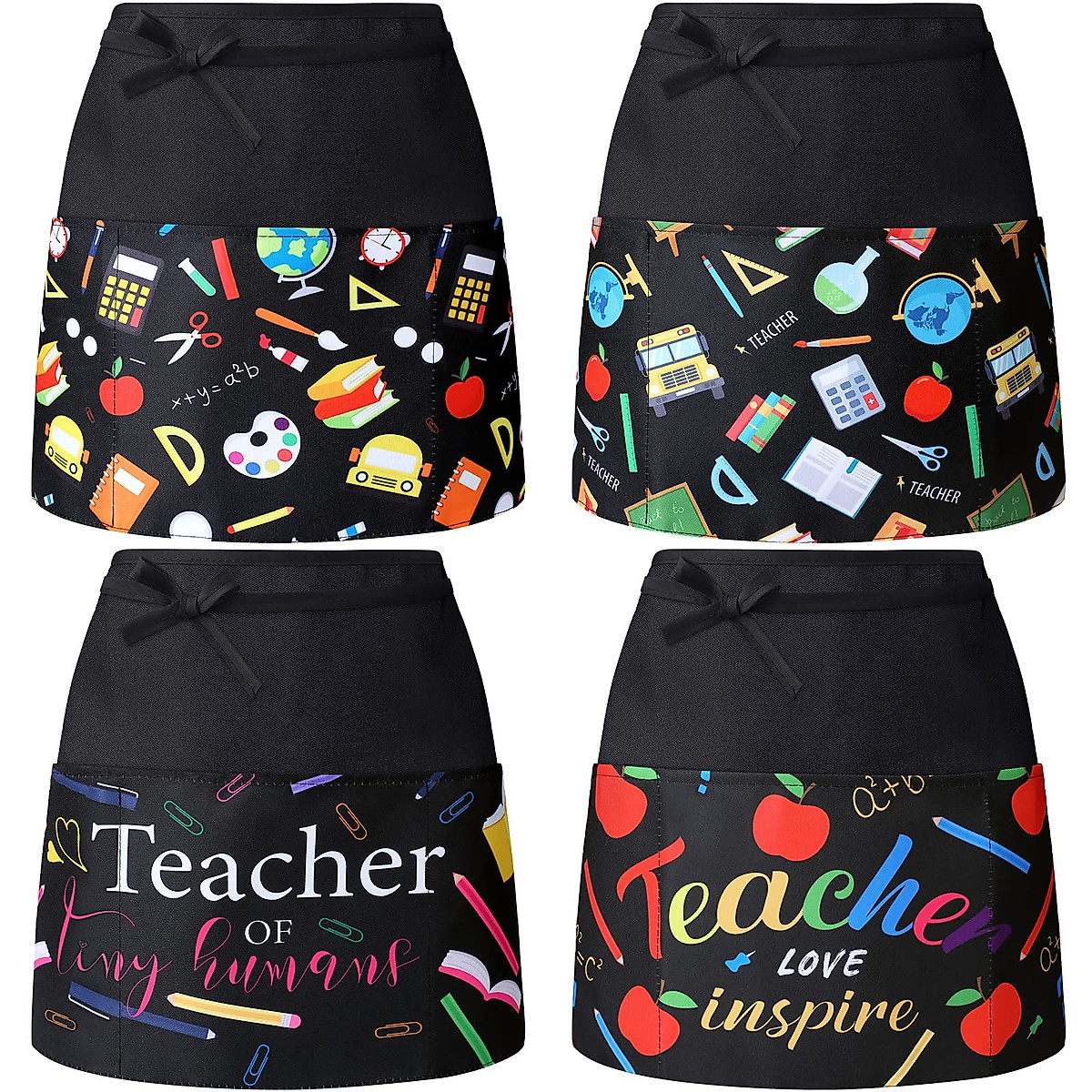 4 Pieces Waist Apron for Teachers with 3 Pockets Waterproof Half Aprons Back to School Teacher Apron for Teacher Appreciation Gift As Pictures Shown