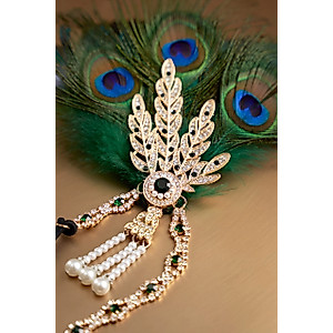 BABEYOND 1920s Flapper Headband Feather Headpiece Roaring 20s Gatsby Hair Accessories for Women (Peacock Green)