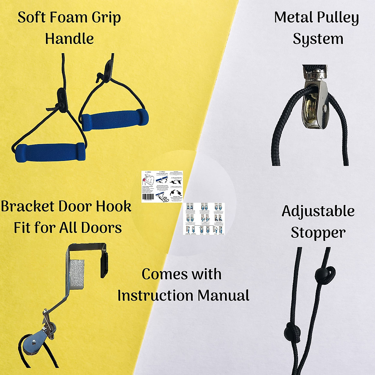 X-hero Shoulder Pulley Exercise with Arm Rehab Pulley System (Metal Bracket) for Physical Therapy Exercise Equipment, Over The Door Pulley Rehabilitation & Stretching Rope, Range for Frozen Shoulder