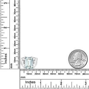 Gem Stone King 6.71 Cttw Sky Blue Simulated Aquamarine Engagement Ring For Women In 925 Sterling Silver | Emerald Cut 14X10MM | Available In Size 5, 6, 7, 8, 9