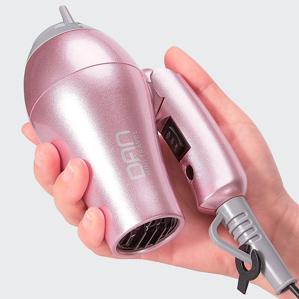 DAN Technology Travel Dual Voltage Mini Blow Dryer with Concentrator,Small Hair Dryer with Diffuser,European Hair Dryer with European Plug,Pink Blow Dryer for Women
