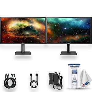 2 x LG UltraFine 24MD4KL-B 24-Inch 16:9 4K IPS Monitors - macOS Compatibility With USB Type-C Cable, Thunderbolt 3 Cable, LCD Cleaning Kit and Electronics Basket MicroFiber Cloth - Dual Monitor Bundle