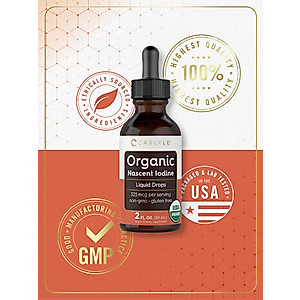 Carlyle Organic Nascent Iodine Liquid Drops | 2 fl oz | Vegan Supplement | Non-GMO, Gluten Free