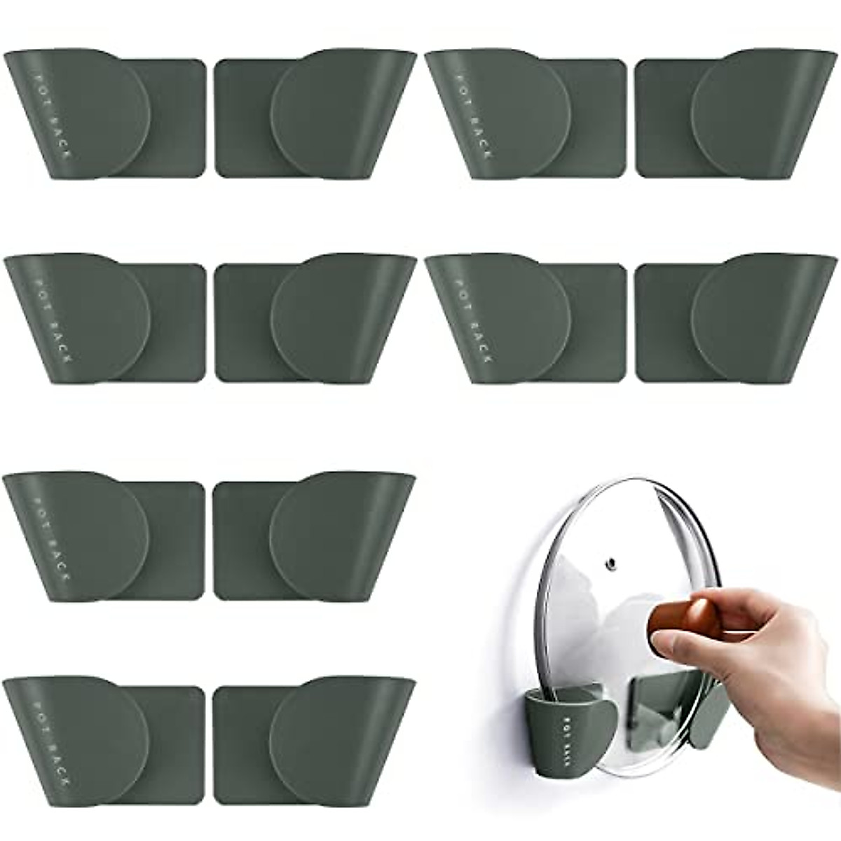 DOERDO 6 Pairs of Wall Mount Pot Lid Organizer, Cabinet Door Organizer Pot Hangers for Kitchen Wall Mount, Adjustable Lid Holder for Kitchen Wall (Dark Green)