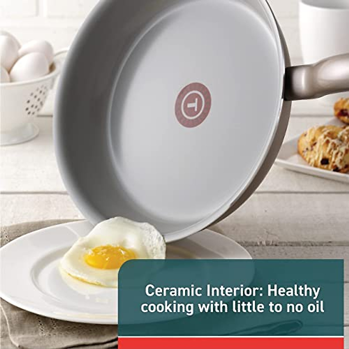 T-fal Initiatives Ceramic Nonstick Cookware Set 14 Piece Award Winning, Pots and Pans Gold