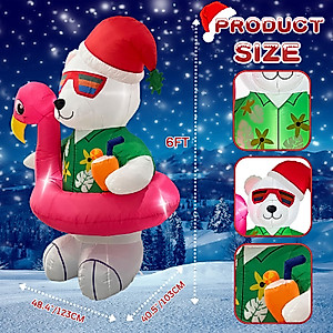 Kofero Christmas Inflatables Outdoor Decorations 6FT Hawaii Polar Bear Cute Blow up Xmas Decoration with Led Lighted Inflatable Yard Décor for Indoor Outside Holiday Party Garden Lawn