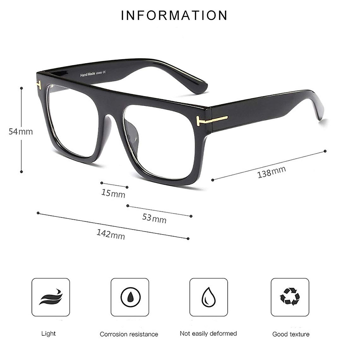 Unisex Stylish Square Non-prescription Eyeglasses Glasses Flat Top Big Eyeglass Frames Large lens Clear Lens Eyewear (Blue)