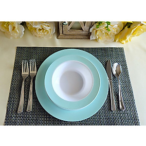 " OCCASIONS " 50 Plates Pack (25 Guests)-Wedding Party Disposable Plastic Plate Set -25x10.5'' Dinner + 25x7.5'' Salad/dessert plates (Rio, White & Pearled Turquoise Blue)