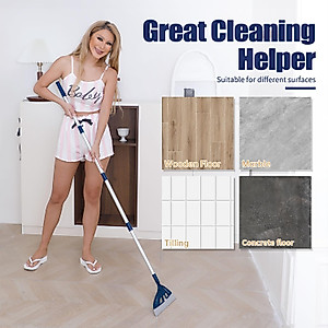 HOLDSIGN Magic Broom Sweeper Household Silicone Broom, Multifunction Squeegee with 2 Heads Brush and Scrape, Magic Broom with Extra-Long Adjustable Aluminum Handle for Floor, Glass, Tile (Ocean Blue)