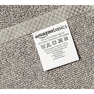 Amazon Basics Cotton Washcloths, Quick-Dry, 12" x 12", 12-Pack, Platinum