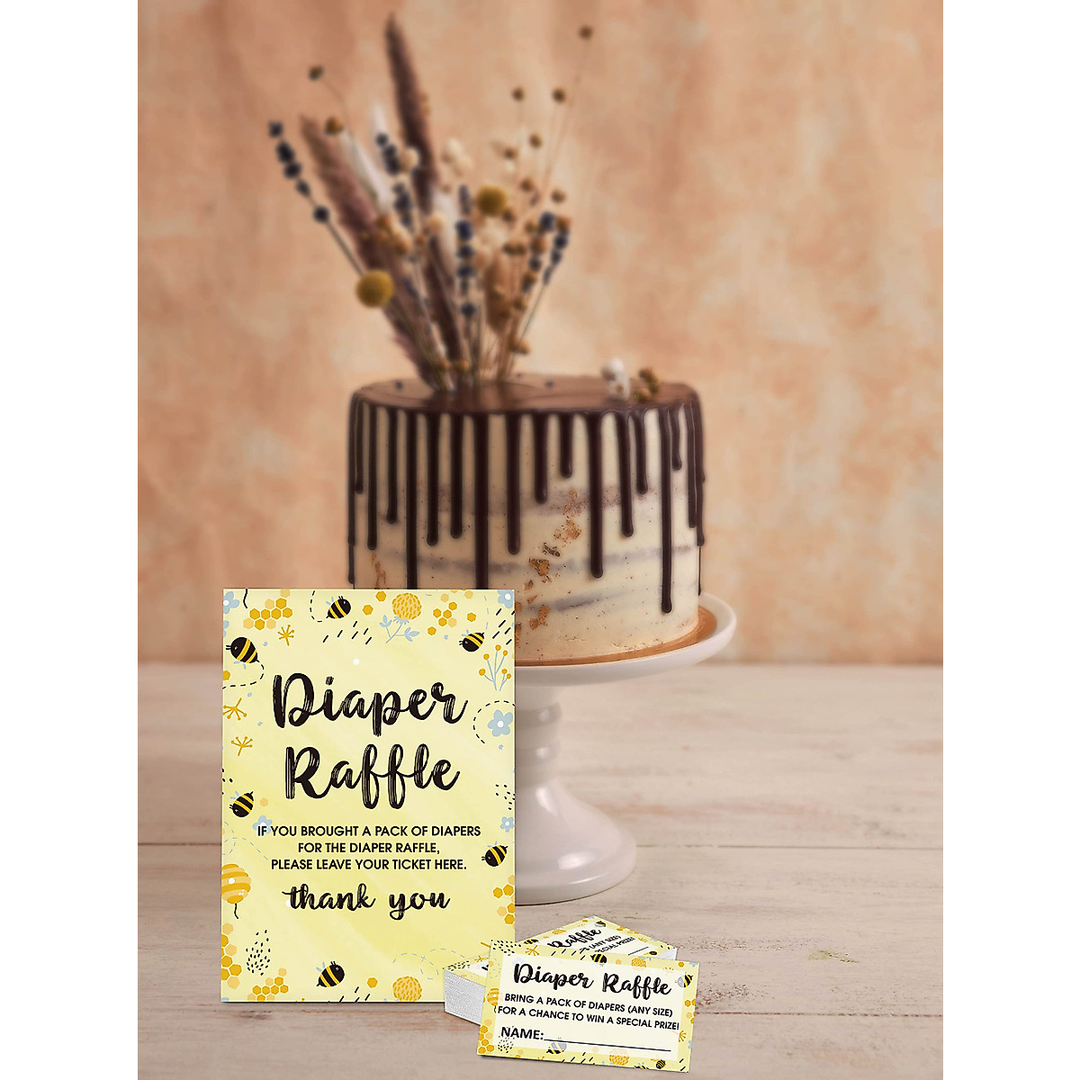 Gihyan Diaper Raffle Baby Shower Game Set(1 Standing Sign + 50 Guessing Cards), Bumble Bee Diaper Raffle Tickets for Baby Shower, Honey Honeycomb Baby Shower Party Favor Decor - A20