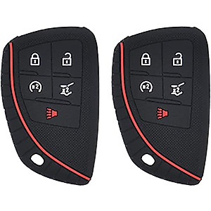 EXUNTECH 2pcs 5 Buttons Silicone Smart Key Fob Cover Remote Control Keychain Protective Cover Compatible with Chevrolet Corvette 2021 Suburban Tahoe 2020 Chevy Corvette Soft Rubber Cover, Black