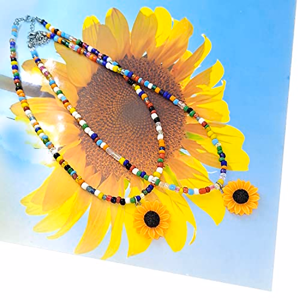 BFF Necklace For Women 2 - Handmade Colourful Beaded Charm Necklace Friendship Necklace Best Friend Necklace Jewellery Gift For Women Teenage Girls (Sunflower)