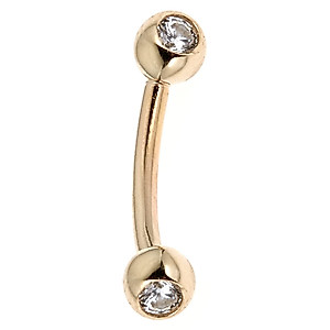 Ritastephens 14k Solid Yellow Gold Eyebrow Ring Jewelry 16 Gauge Cubic Zirconia