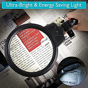 LANCOSC 5.5 Inches 2-in-1 Magnifying Glass with Light and Stand, 2X-6X Large Foldable Handheld Lighted Magnifier for Close Work, Reading, Cross Stitches, Crafts, Needleworks, Embroidery (Black)