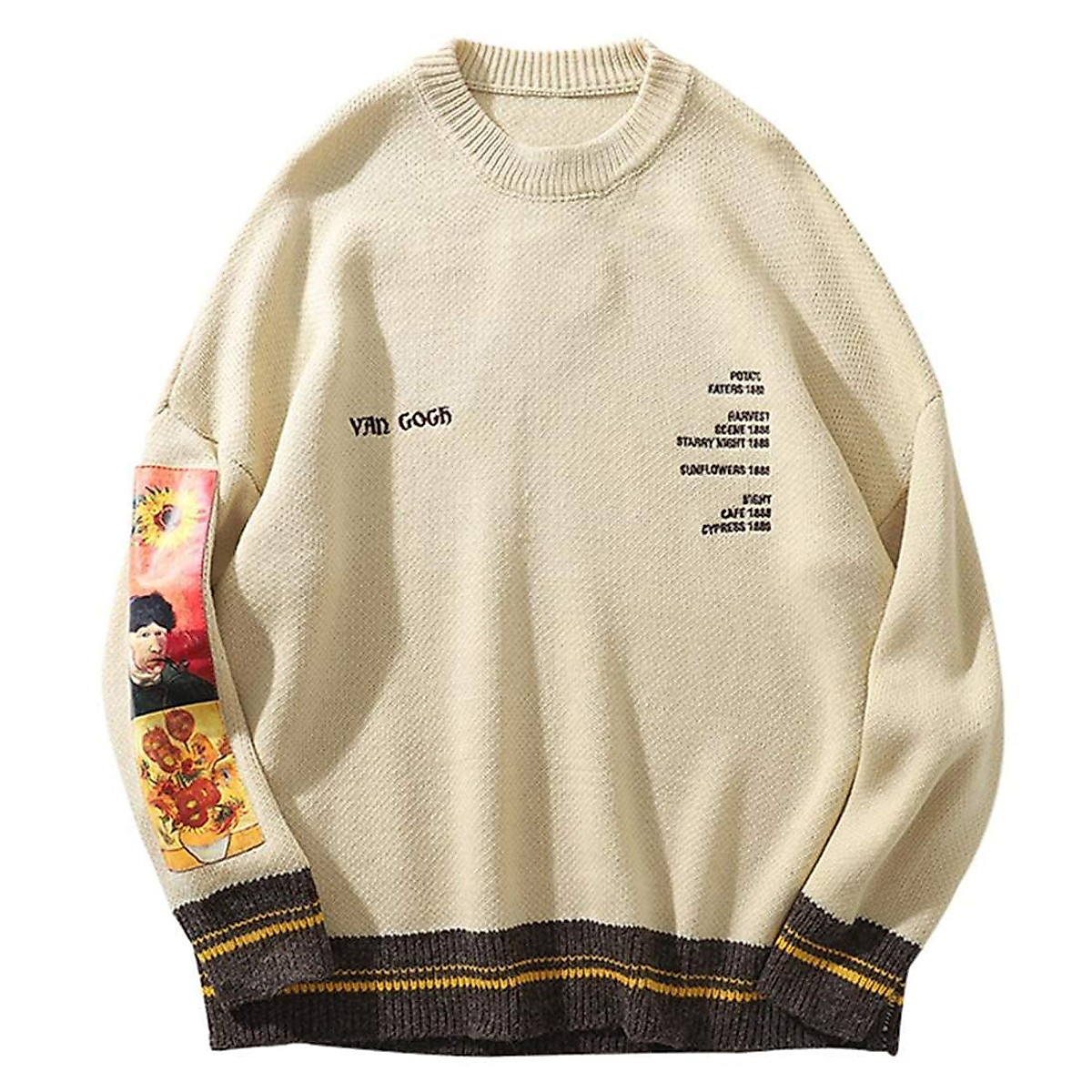 Aelfric Eden Van Gogh Sweater Oversized Pullover Sweater Cable Knit Sweater Men Graphic Sweater Beige