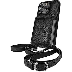 Smartish iPhone 14 Pro Max Crossbody Wallet Case - Dancing Queen [Purse/Clutch with Detachable Strap & Wristlet] Protective Cover with Credit Card Holder - Stiletto Black - Gunmetal