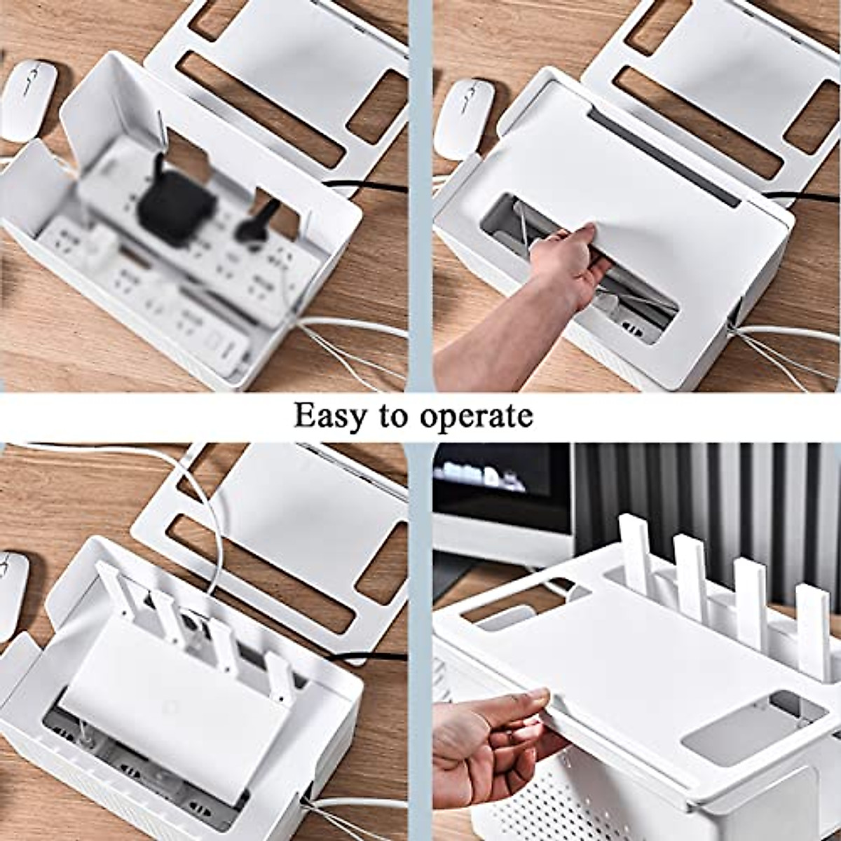 RDBSMGX Multi-Function Router Storage Box Double-Layer Design Router Storage Box Panel Hollow and Breathable Abs Material Removable Front Panel Multiple Openings on The Top Design
