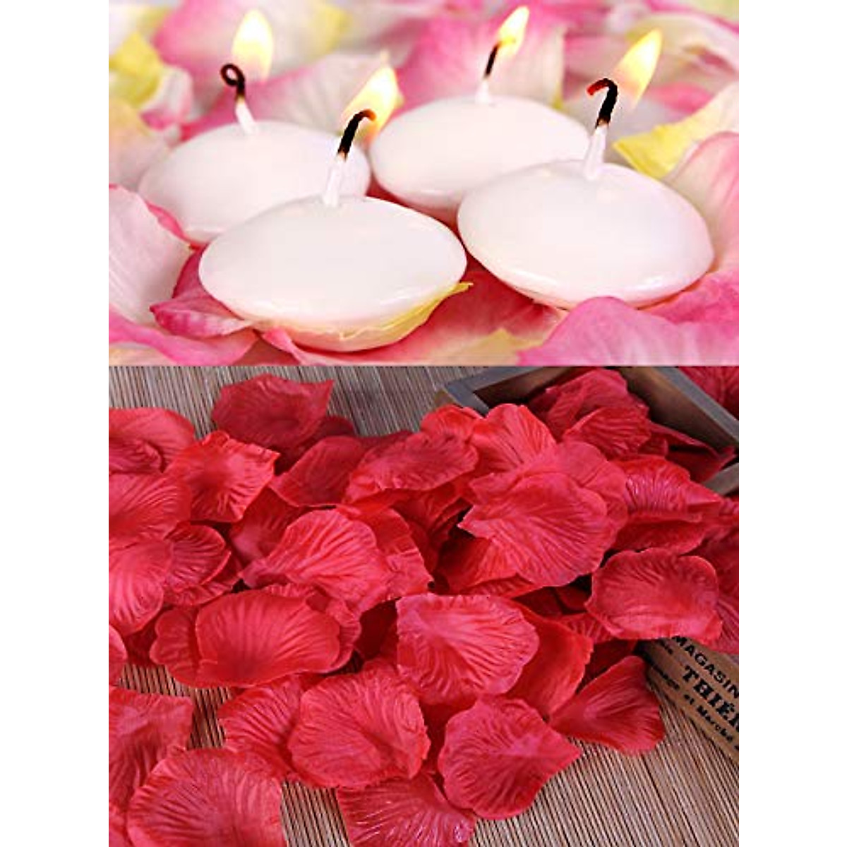 Floating Candles,Classic Unscented Tealight Shape Candles with 100PCS Silk Rose Petals,Mini Candle Discs for Weddings,Anniversaries,Birthdays,Home Decoration,Spa,Relaxation,10PACK (Ivory)