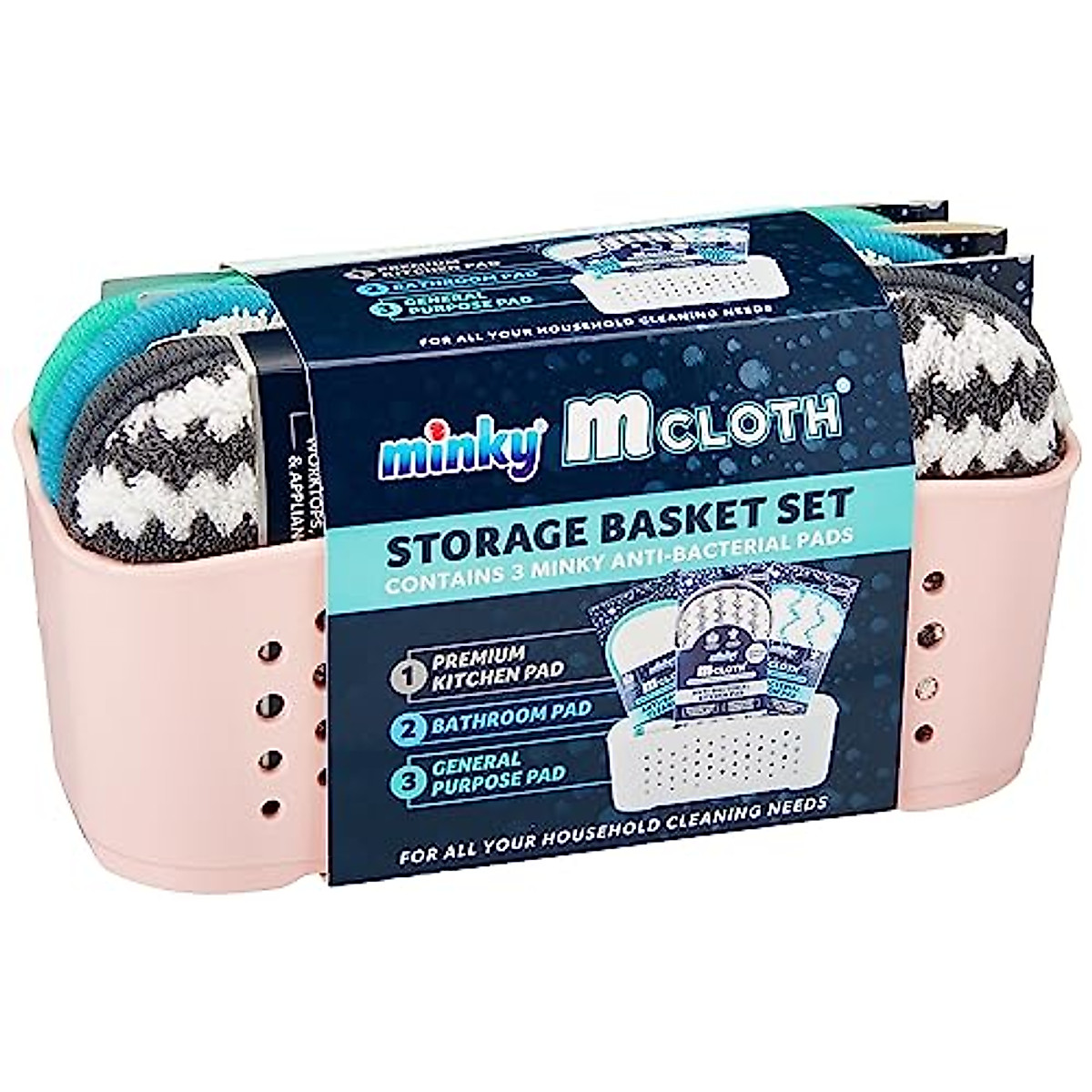 Minky Pink M Cloth Storage Basket Set