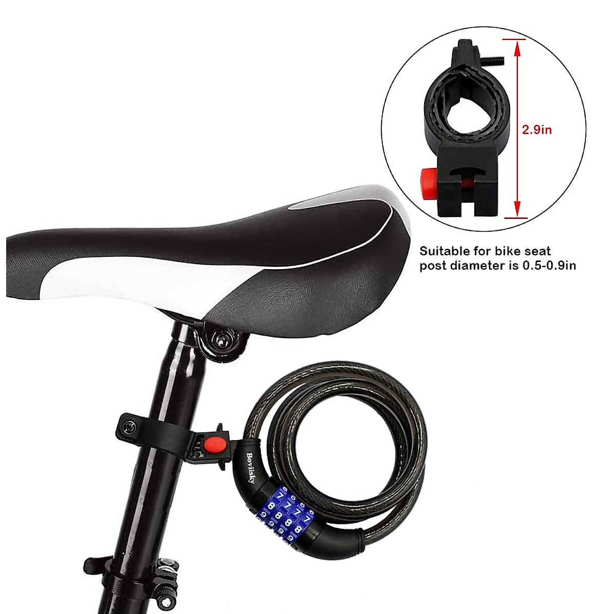 Boviisky Bike Lock, Black Bike Lock Cable, Kids Bike Lock, 4 Digit Resettable Combination Bicycle Lock Cable, 4 Feet with Mounting Bracket, 1/2 Inch Diameter