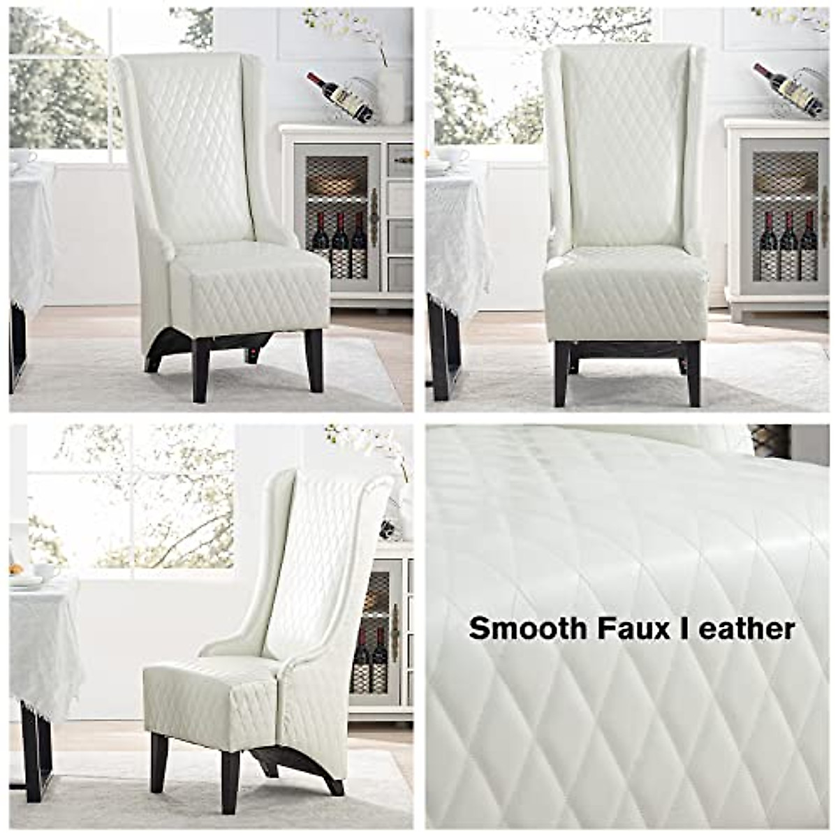 ME2 22" W Luxury Leather Chair for Dining Room High Back Accent Chair for Living Room, Solid Wood Frame Side Chair with Wood Legs Dining Chair for Restaurant/Dining Room, White