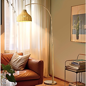 Brightech Lark Arc Lamp for Living Rooms & Offices, Floor Lamp with Unique Hanging Wicker Shade, Standing Lamp for Bedroom Reading, Tall Lamp Matches Boho and Other Living Room Decor