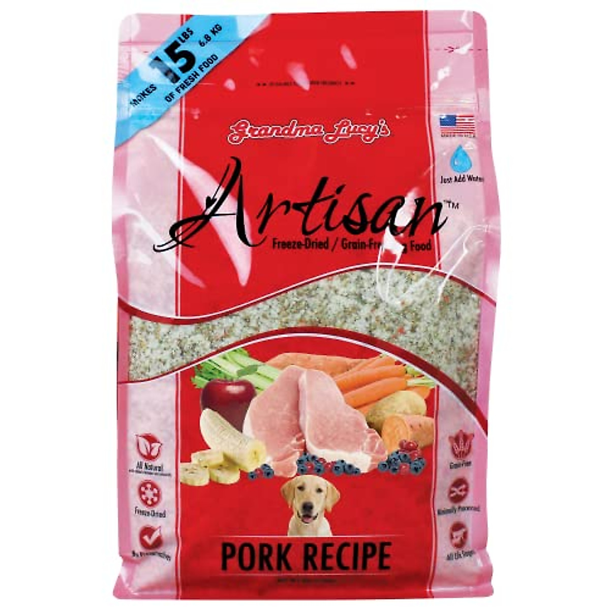 Grandma Lucy's Artisan Dog Food, Grain Free and Freeze-Dried - Artisan Pork, 3Lb Bag