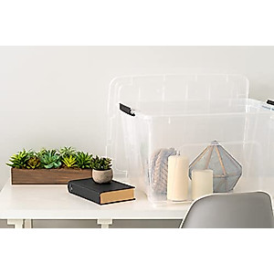 IRIS USA 53 Qt. Plastic Storage Container Bin with Secure Lid and Latching Buckles, 6 pack - Clear, Durable Stackable Nestable Organizing Tote Tub Box Sports General Organization Garage Large