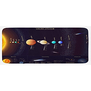 Ambesonne Outer Space Kitchen Mat, Solar System Scientific Information Jupiter Saturn Universe Telescope Print, Plush Decorative Kitchen Mat with Non Slip Backing, 47" X 19", Orange Black