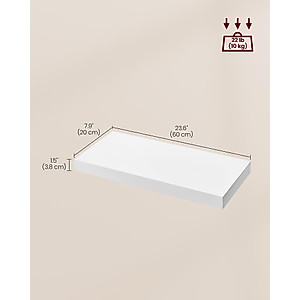 VASAGLE Wall Shelves Set of 2, Floating Shelves, Wall Mounted, 8 x 23.6 x 1.5 Inches, Display Shelves for Picture Frames, Wall Decor, Hanging Shelf for Living Room, Kitchen, White ULWS056W01