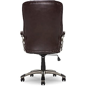Serta Executive Office Adjustable Ergonomic Computer Chair with Layered Body Pillows, Waterfall Seat Edge, Bonded Leather, High-Back, Brown